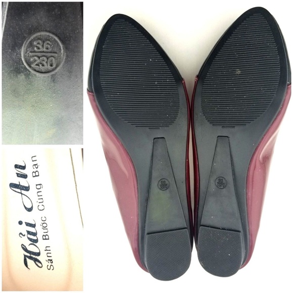 Shoes | Burgundy Black Patent Pointed Toe Flats Bow 36 | Poshmark